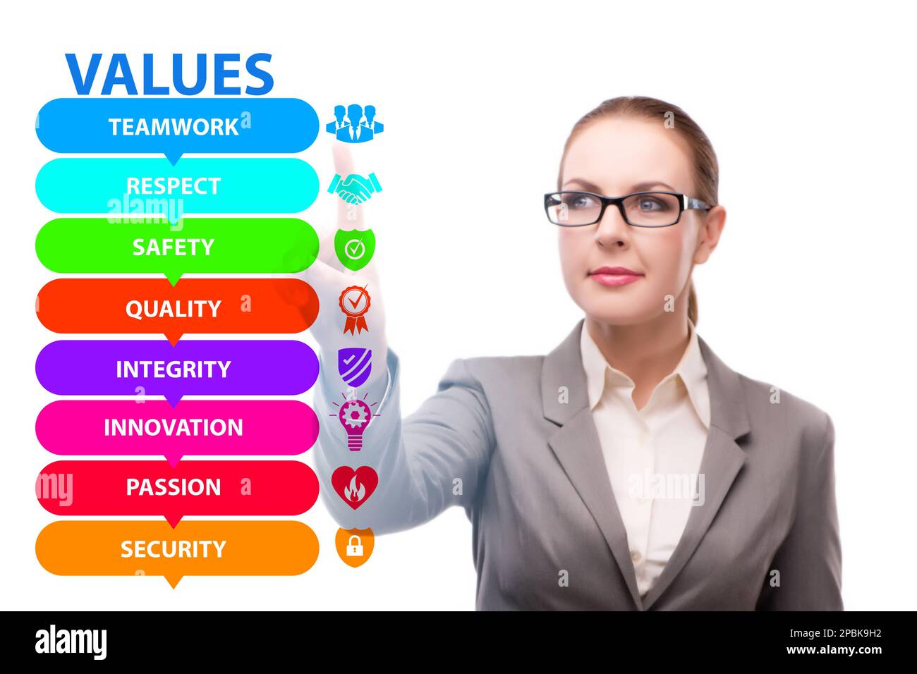 Businesswoman in corporate values concept Stock Photo - Alamy