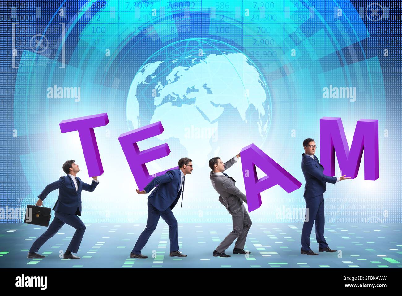 Teamwork concept with the people carrying team letters Stock Photo - Alamy