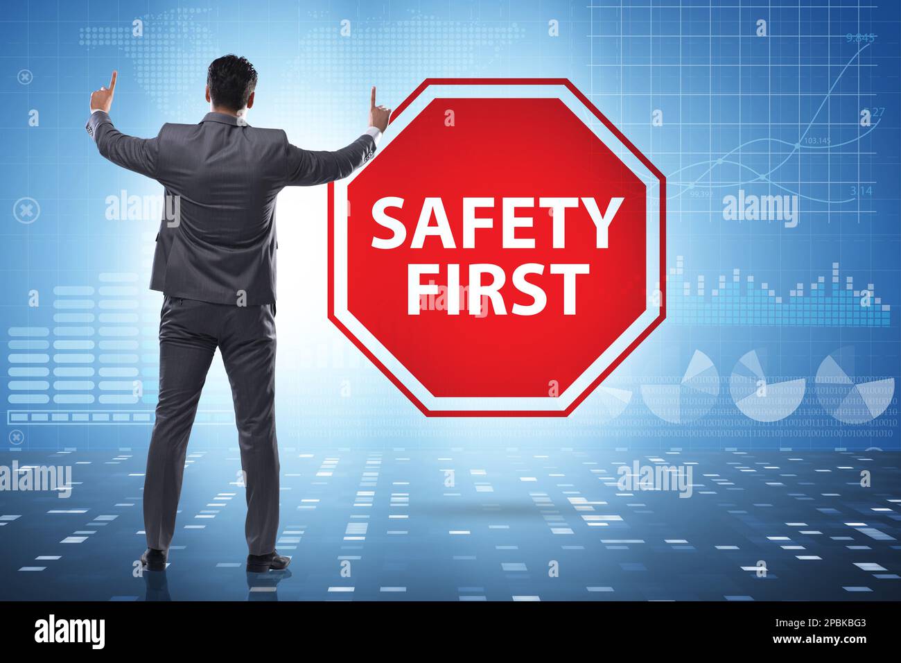 Safety first concept with the businessman Stock Photo - Alamy