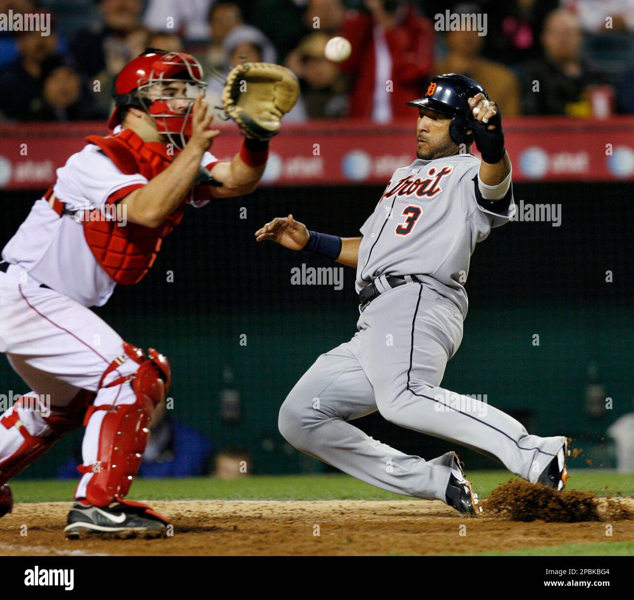 Los Angeles Angels catcher Mike Napoli waits for the ball as Detroit ...