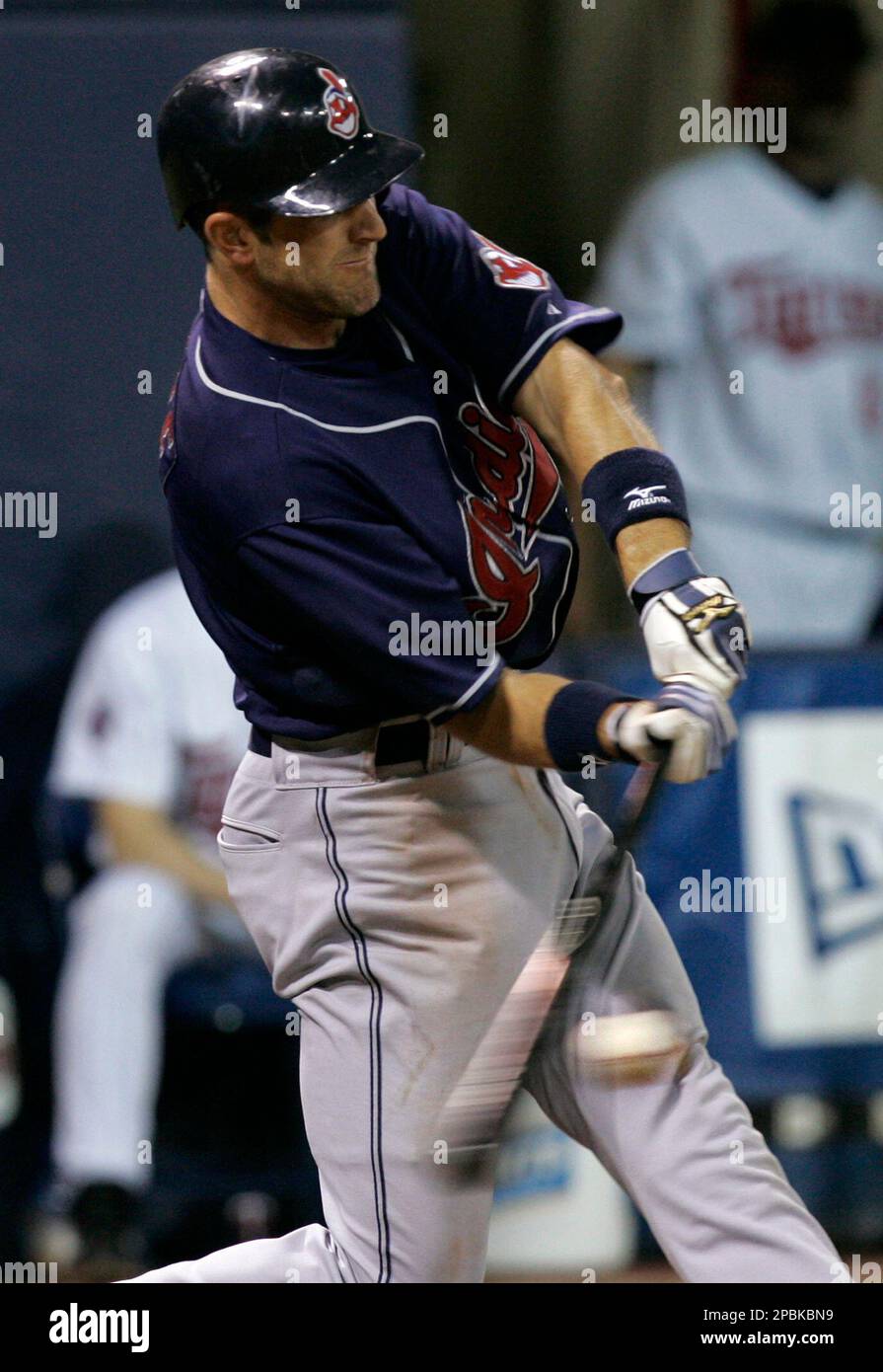 Cleveland Indians' Casey Blake connects for a single against Minnesota ...