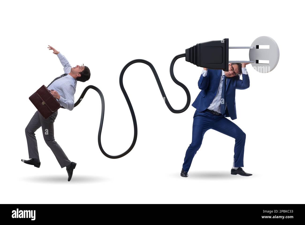 Businessman being powered by the electric power Stock Photo - Alamy