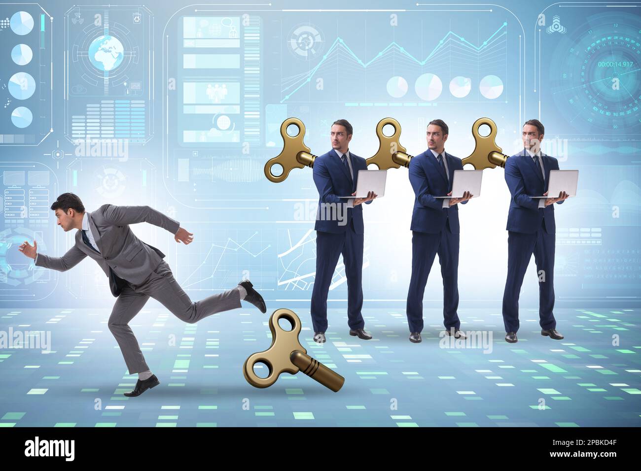 Concept of businessman escaping from the office routine Stock Photo - Alamy