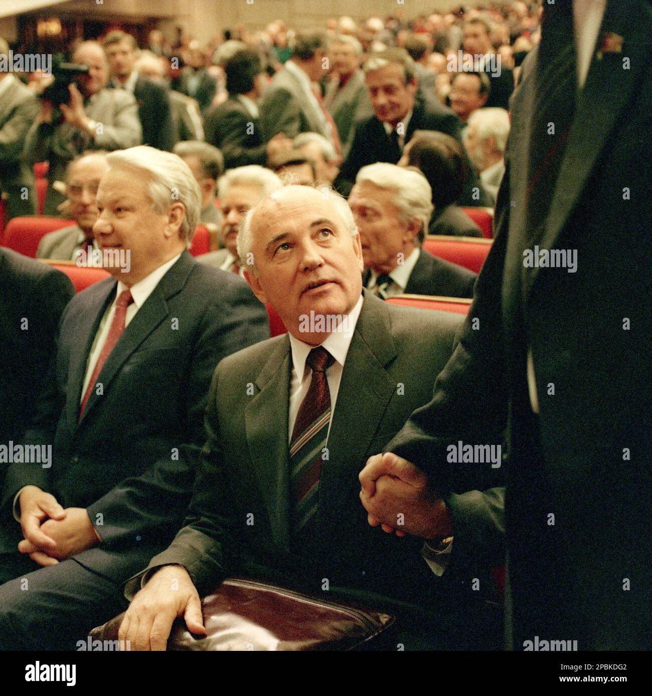 **FILE** Soviet President Mikhail Gorbachev gets a supportive handshake ...