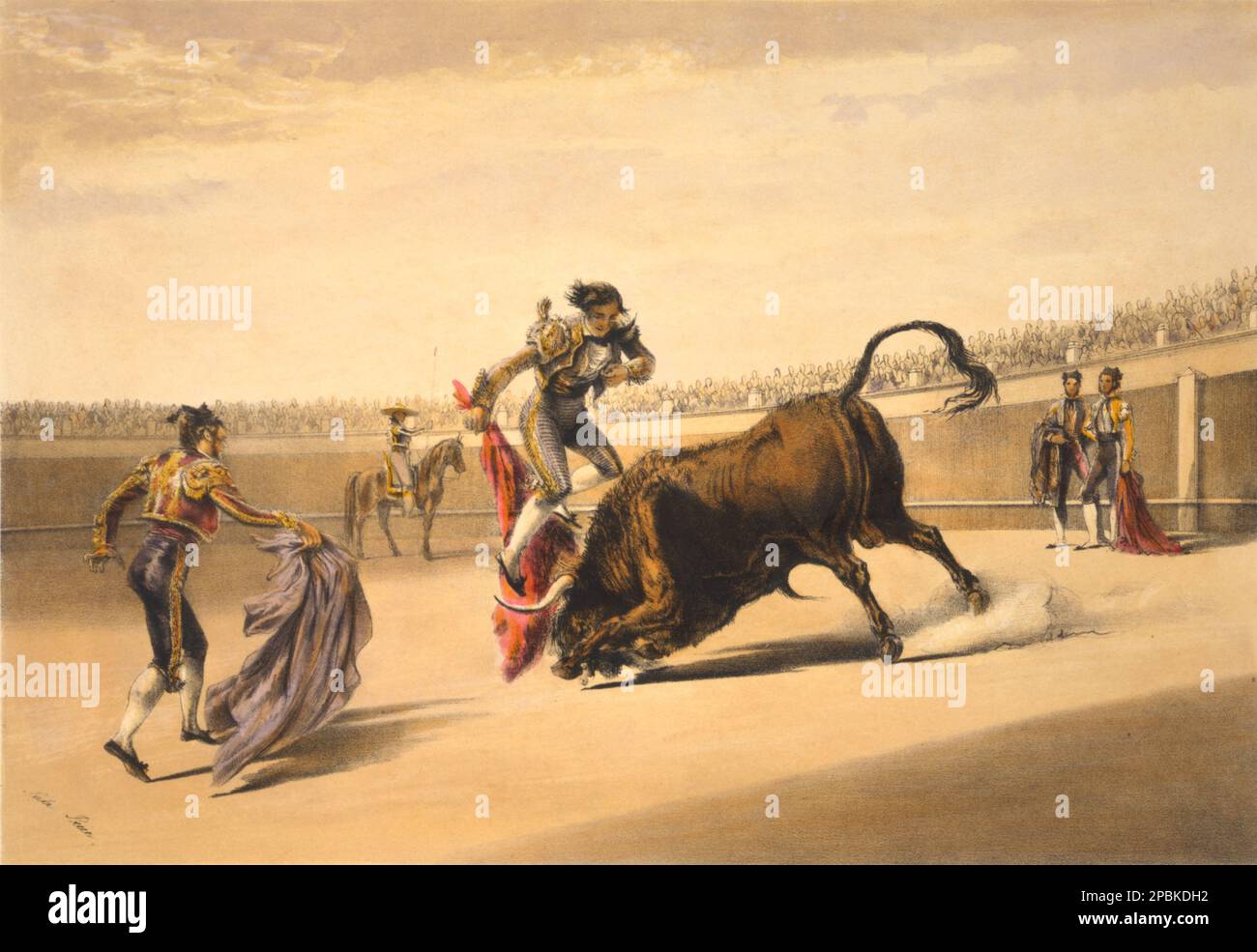 1860 ca : The leap or " salta tras cuernos " . Color lithograph by ...