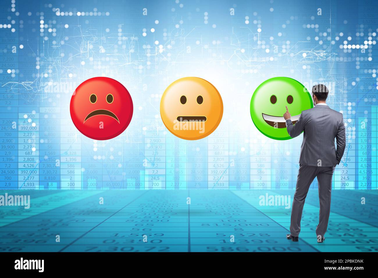Illustration of customer feedback with the faces and businessman Stock ...