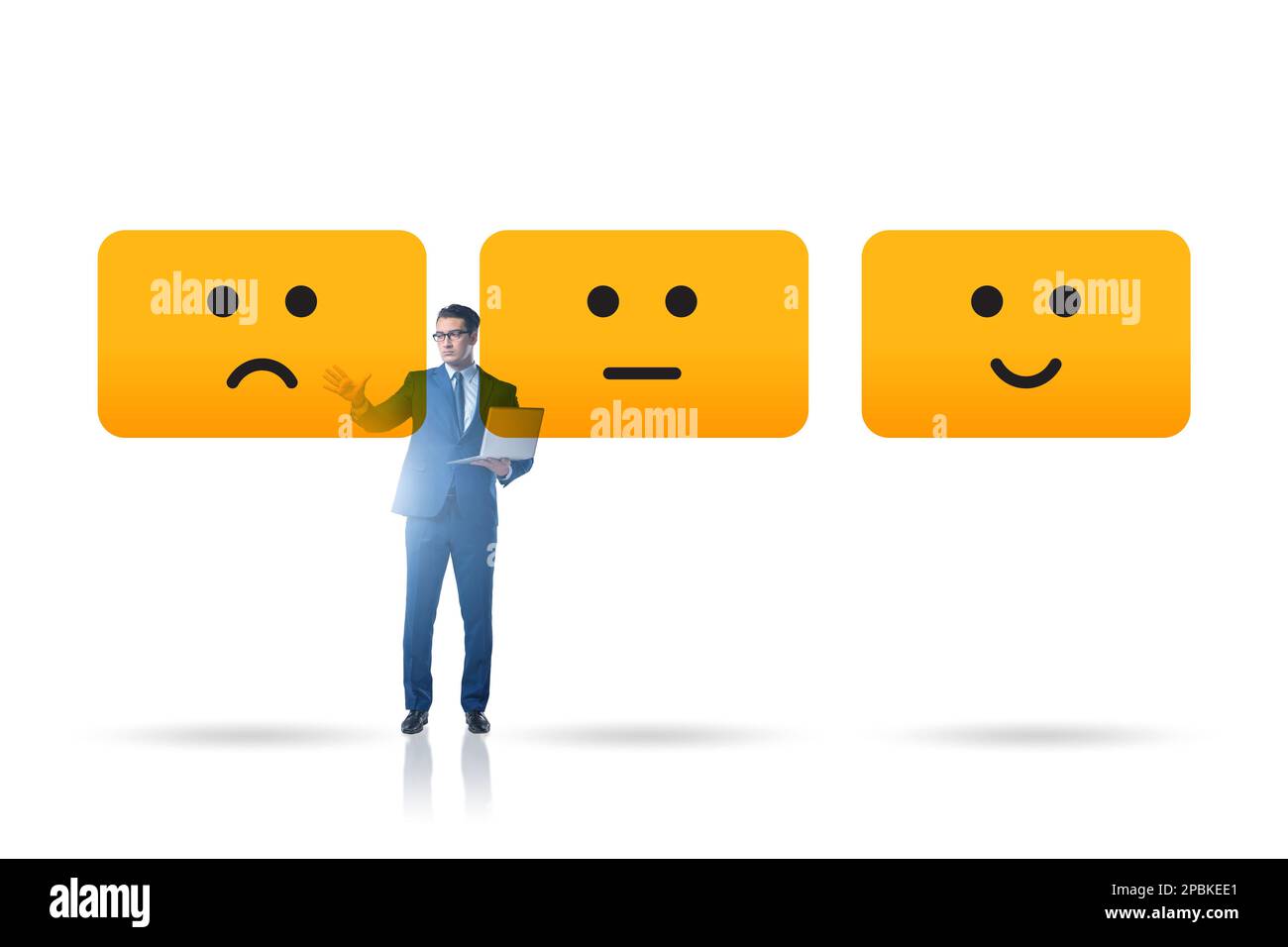 Illustration of customer feedback with the faces and businessman Stock ...