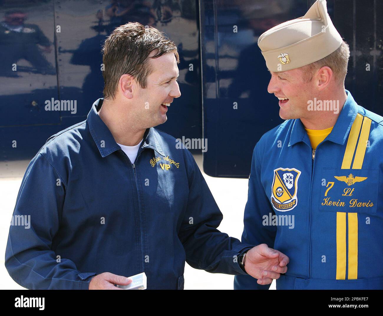 Navy Blue Angel pilot Lt. Cmdr. Kevin J. Davis, right, talks with ...