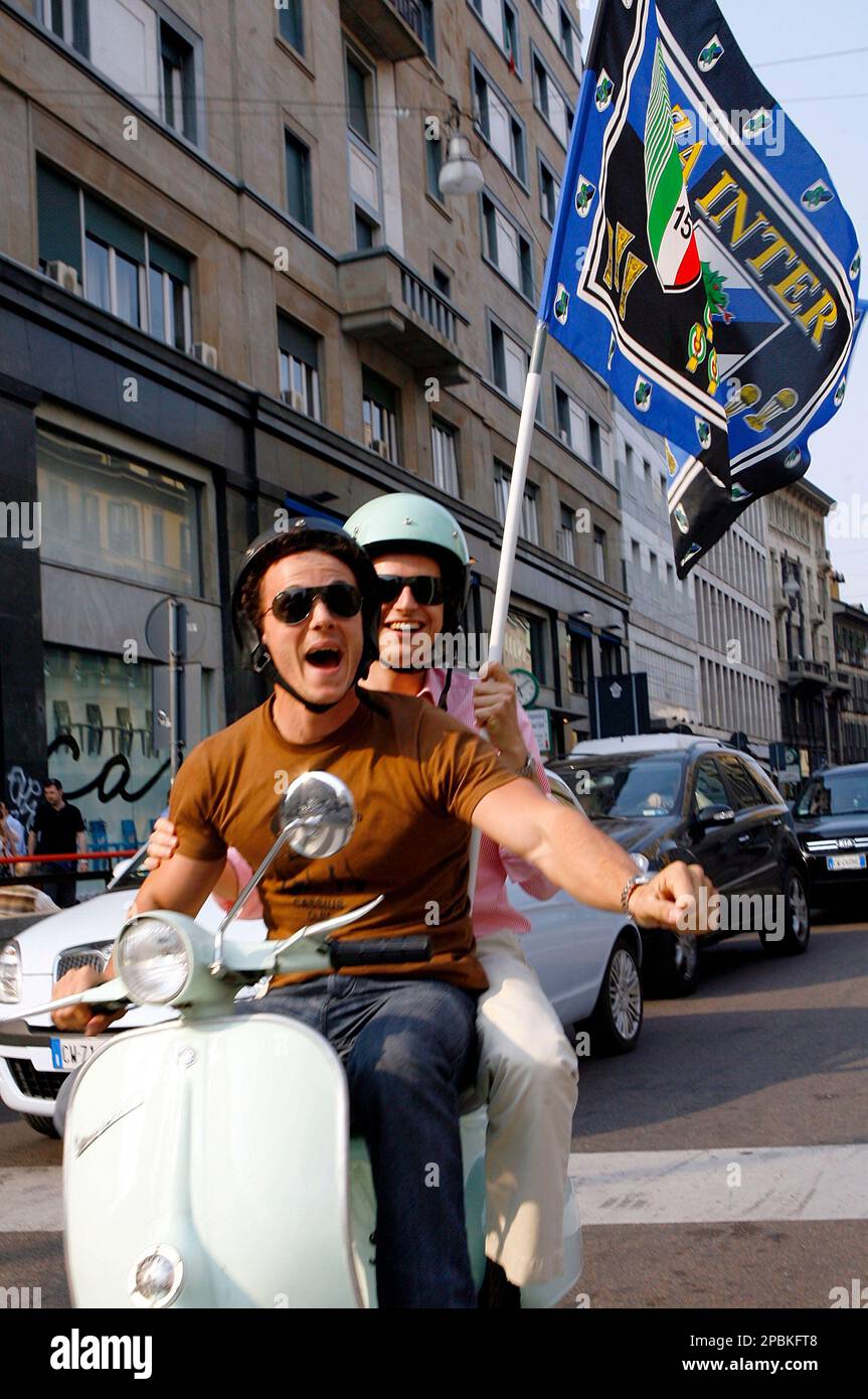 Inter Milan supporters celebrate winning the "Scudetto" (tri-color ...