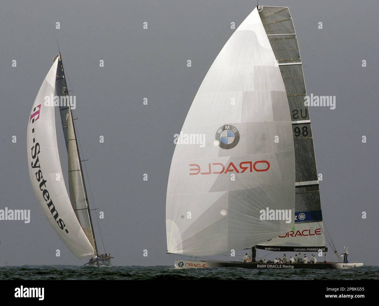 The U.S. BMW Oracle Racing team, right, competes against South Africa's ...