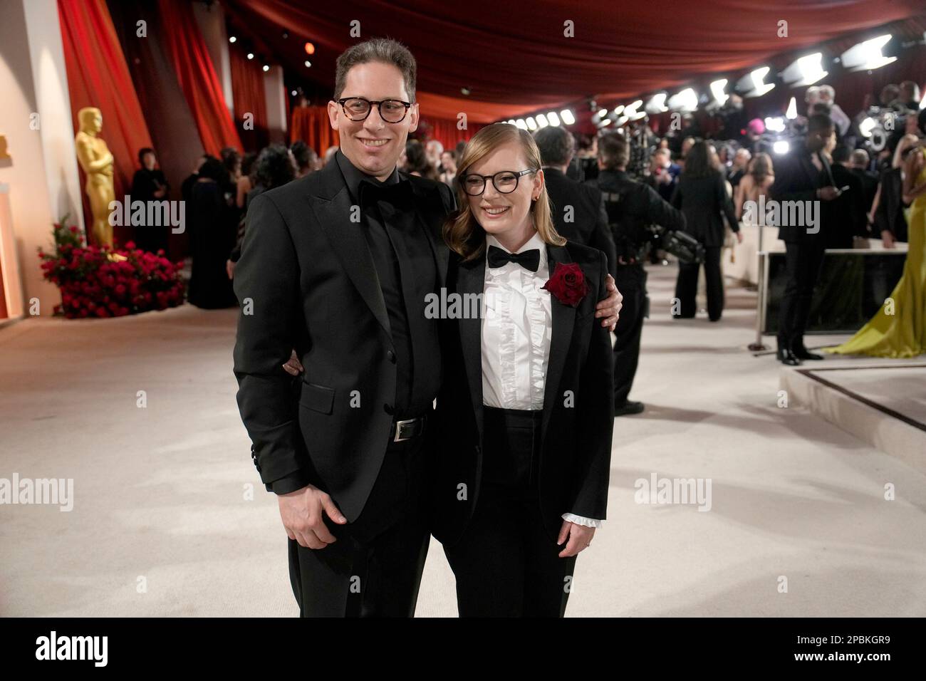 David Sandomierski, left, and Sarah Polley arrive at the Oscars on ...