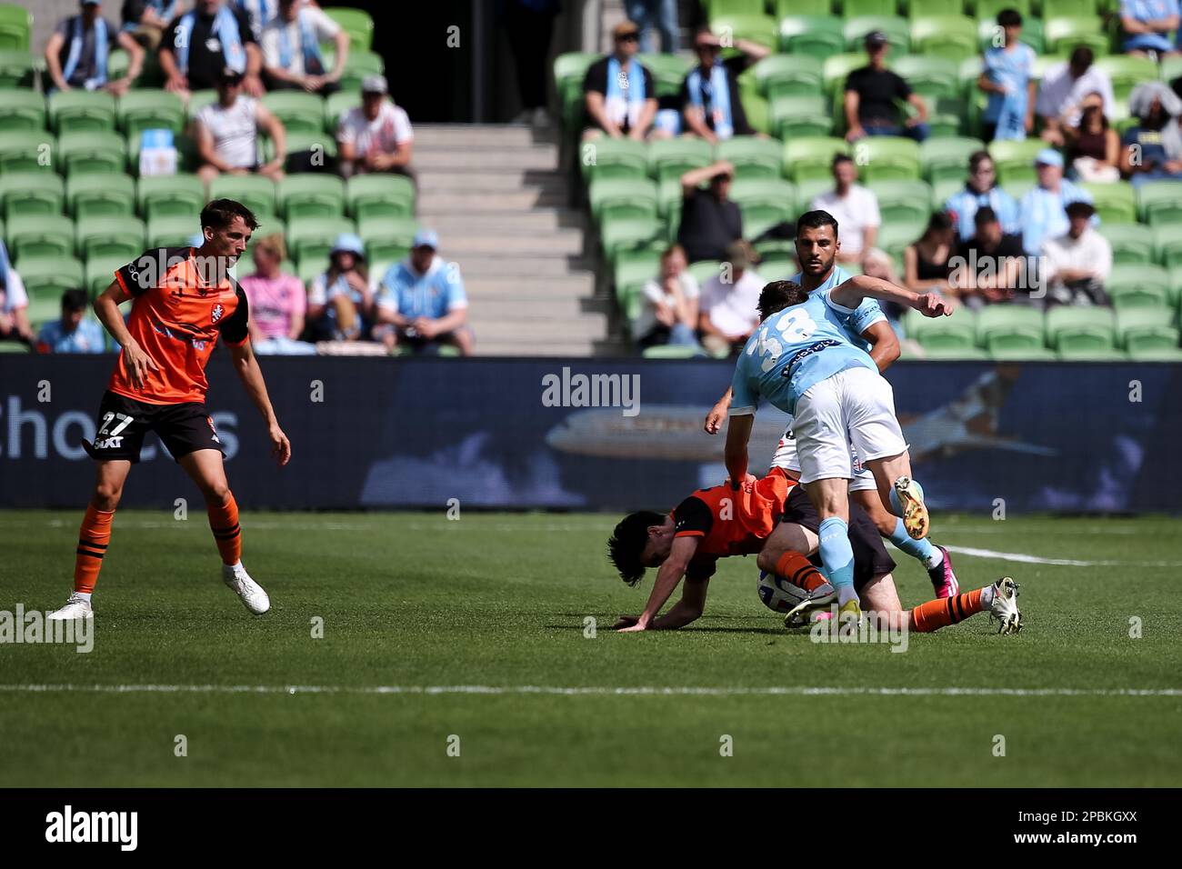 Melbourne, Australia, 12 March, 2023. Henry Hore of Brisbane Roar gets ...