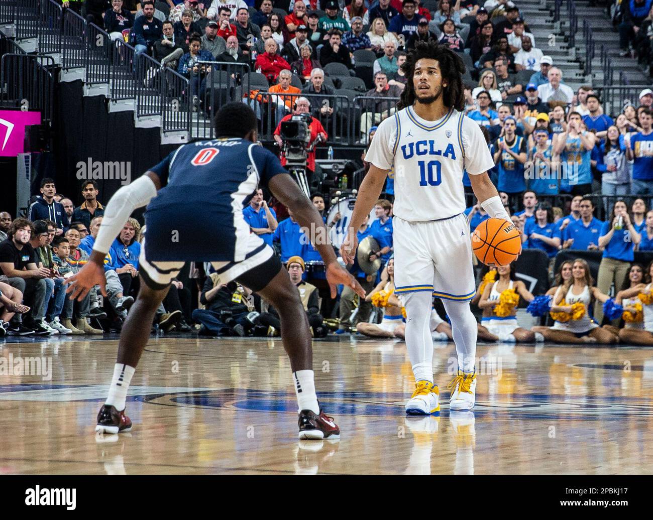 March 11 2023 Las Vegas, NV, U.S.A. UCLA guard Tyger Campbell (10)sets ...