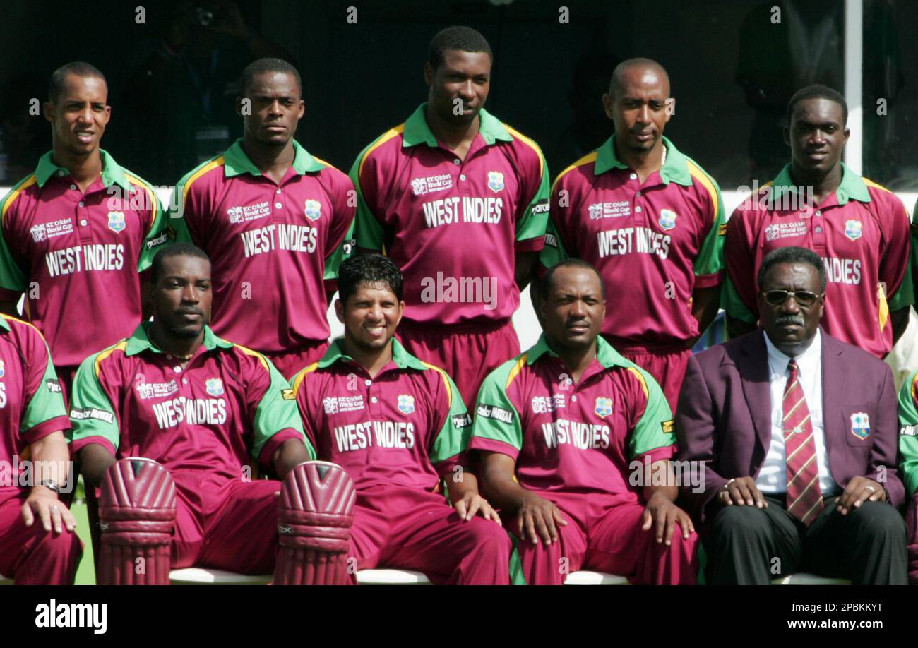 West Indies captain Brain Lara, sitting second from right, and former ...