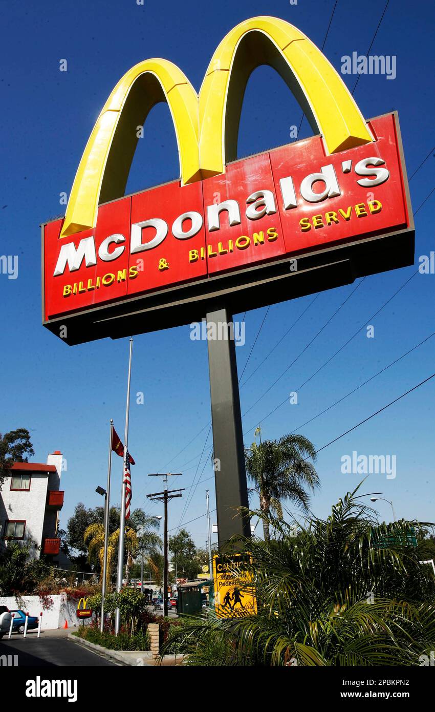 A McDonald's restaurant sign is seen in Los Angeles, Thursday, April 19 ...