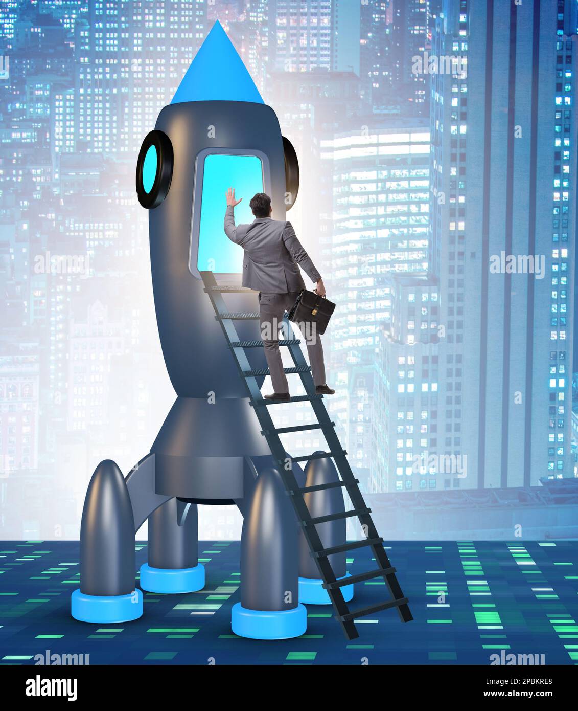 The young businessman boarding space rocket in start-up concept Stock ...