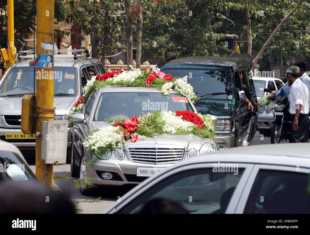 Bollywood actress Aishwarya Rai arrives in a decorated car for her ...