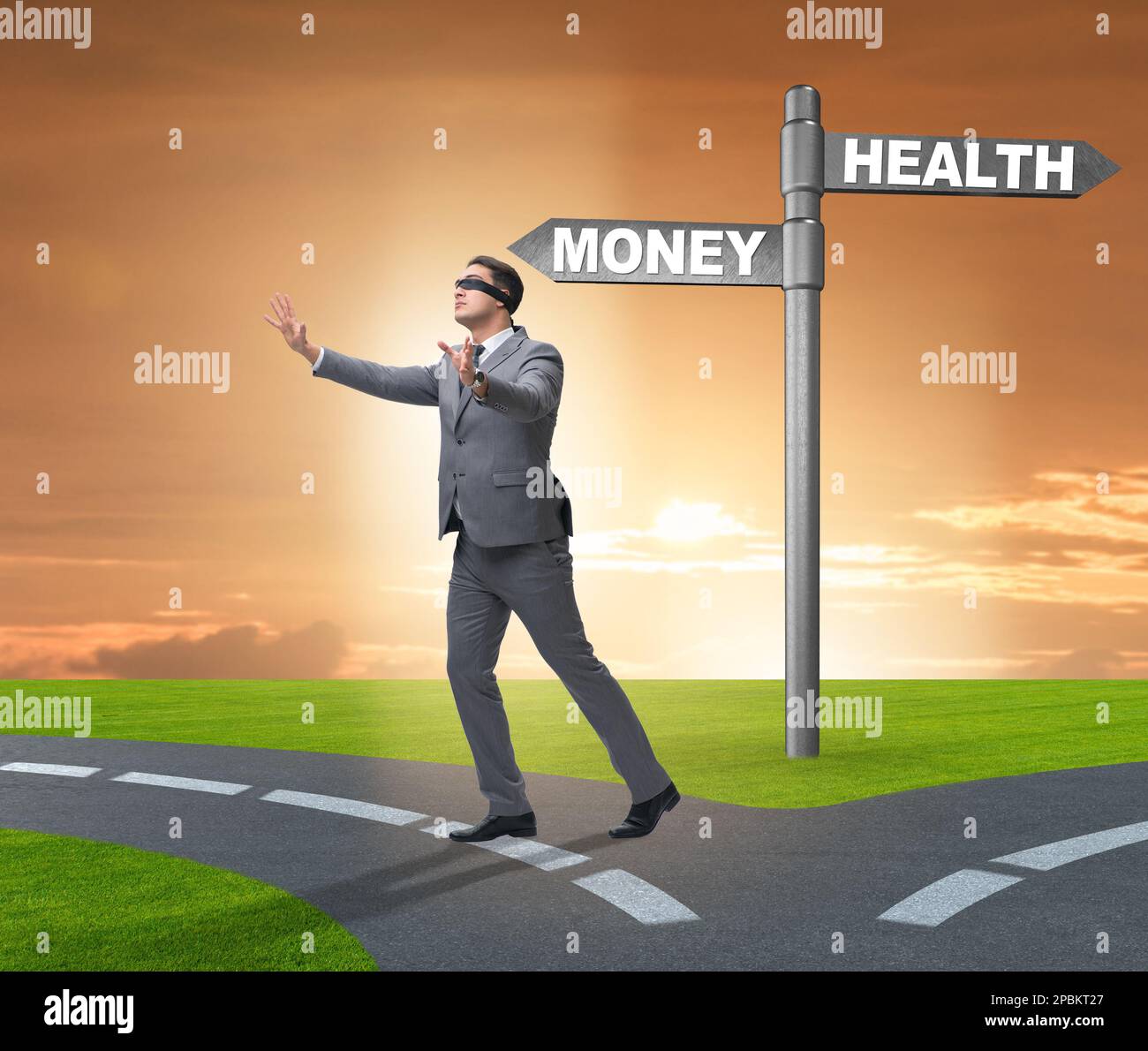 The businessman choosing between money and health Stock Photo - Alamy