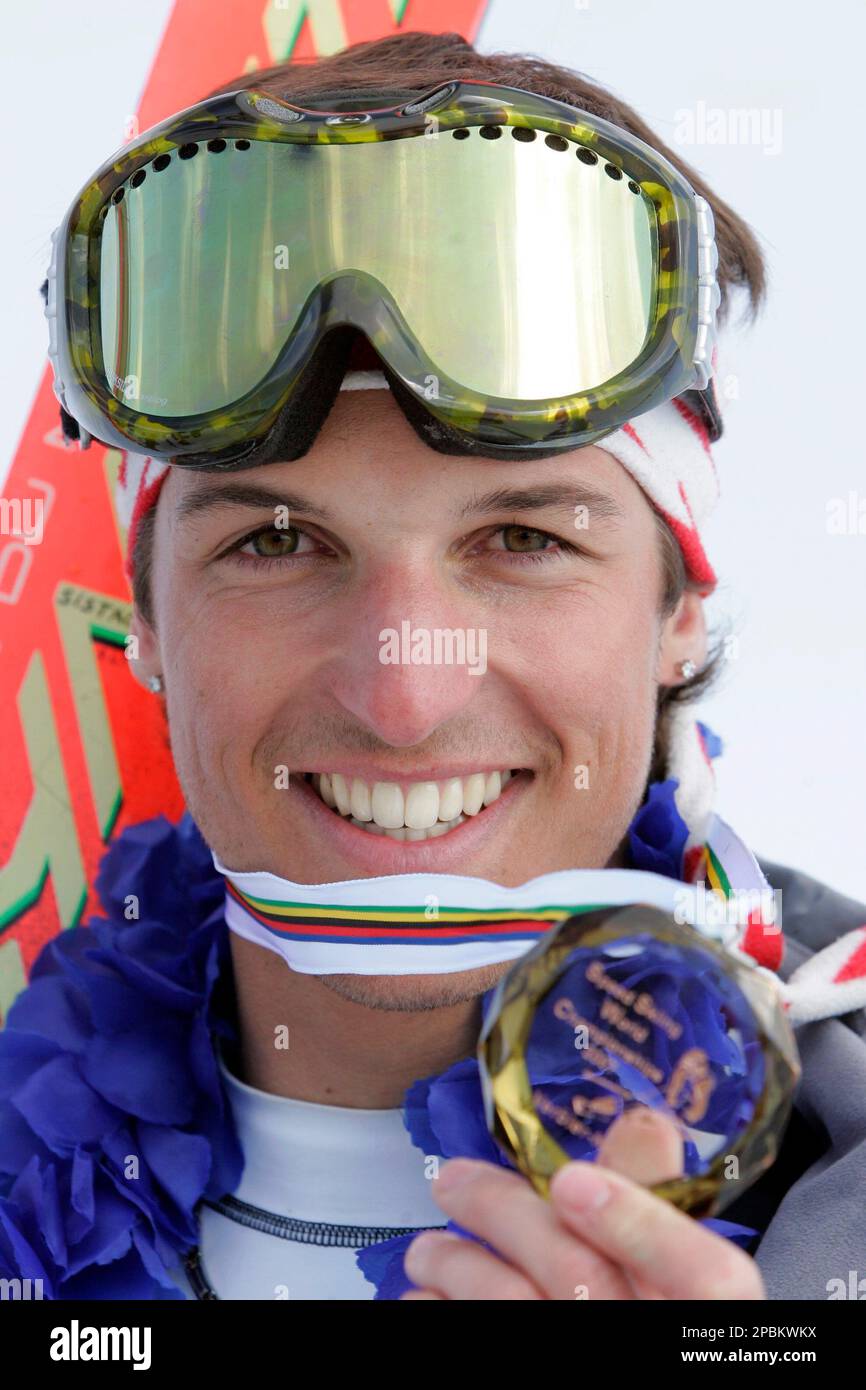 French Bastien Montes poses with his bronze medal after the FIS Speed ...