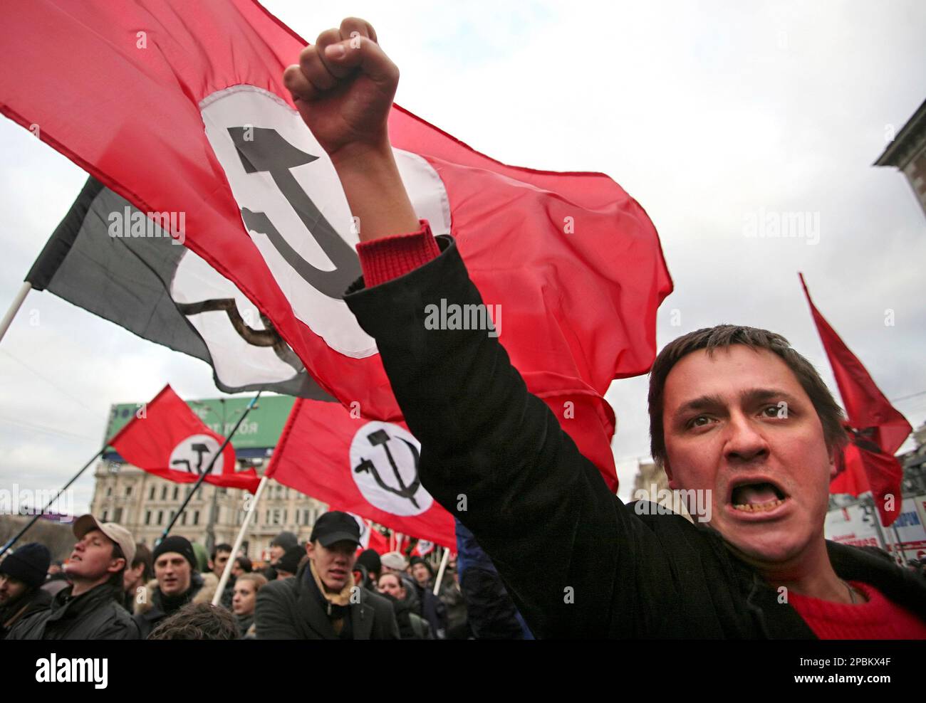 ** FILE ** Demonstrators holding flags of the radical National ...