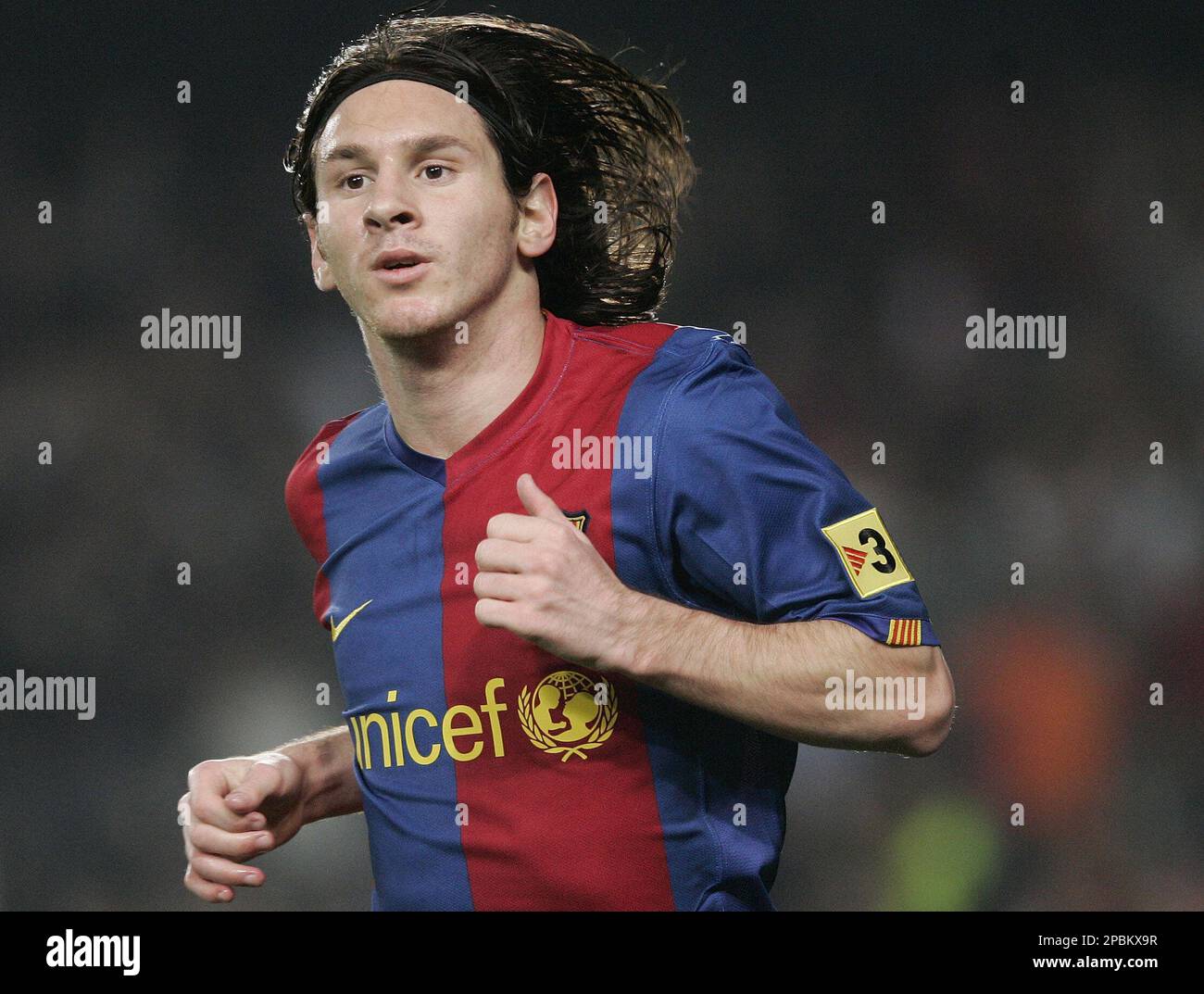 Barcelona forward Lionel Messi celebrates his goal after dashing his ...