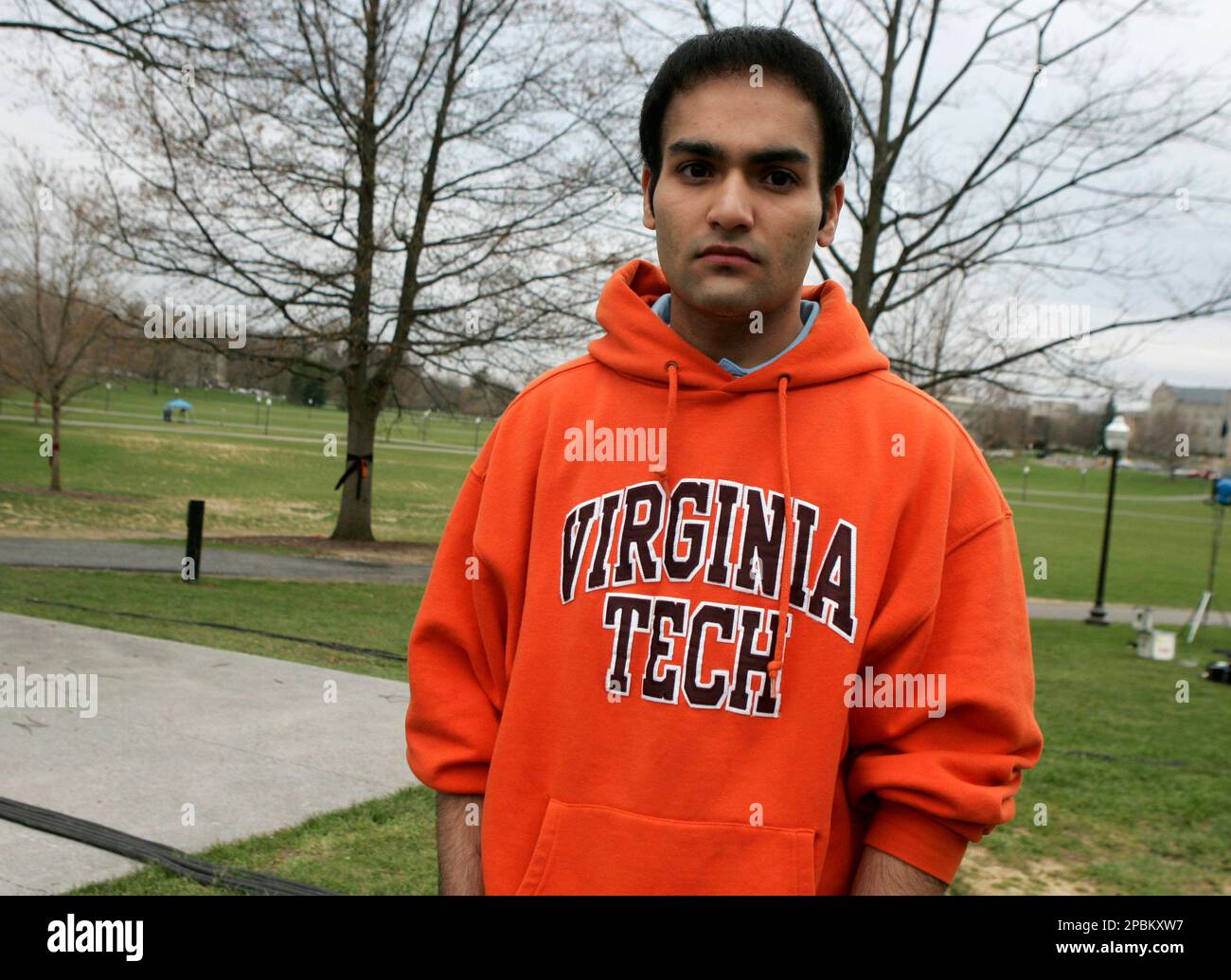 Virginia Tech student Karan Grewal, of Falls Church, Va., walks on campus on Thursday, April 19 ...