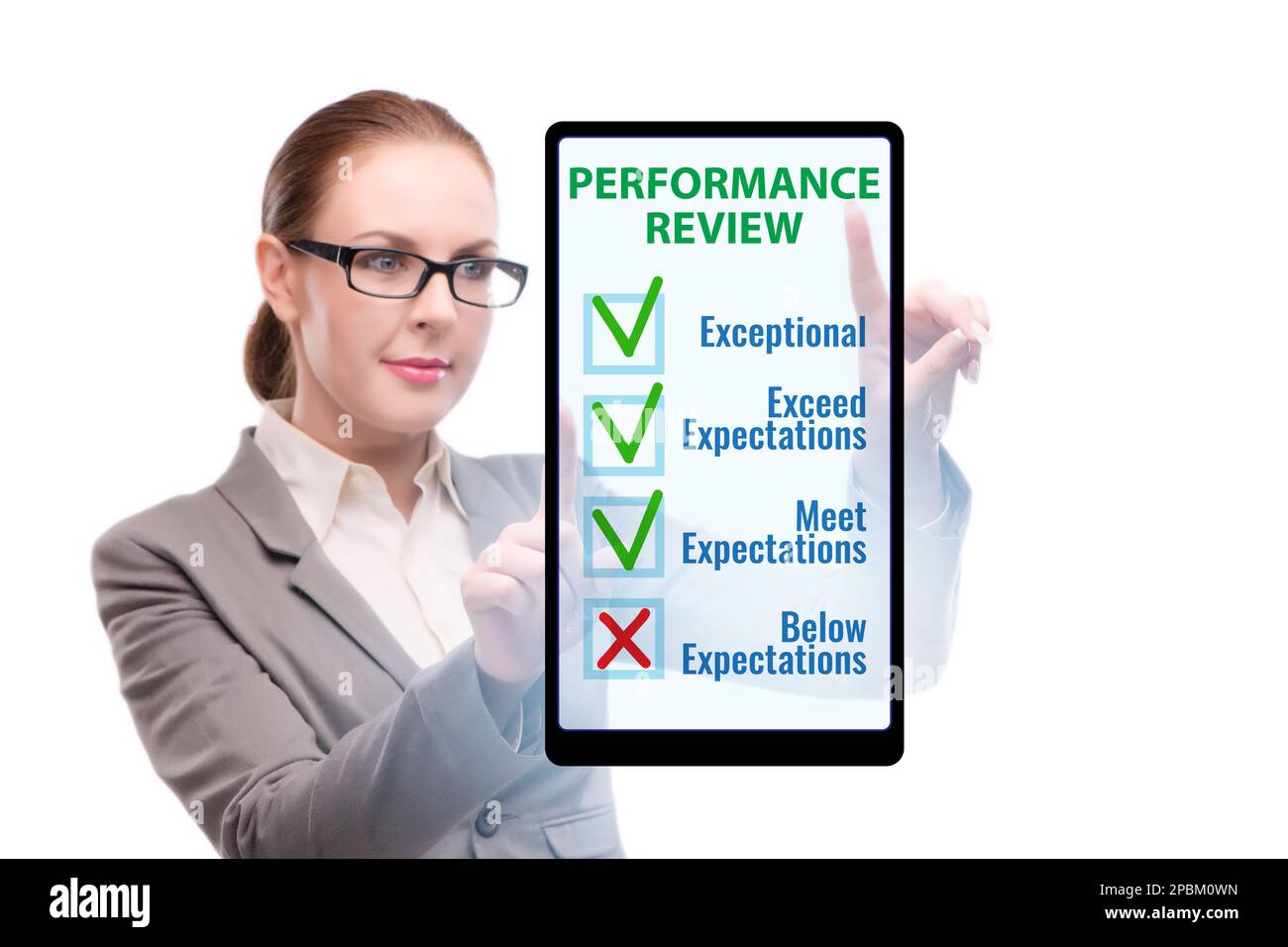Annual performance review concept with the businesswoman Stock Photo ...