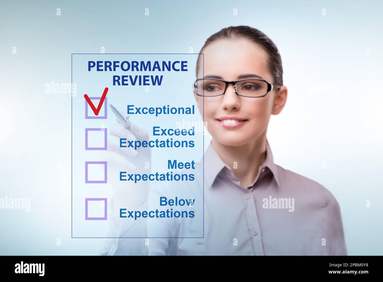 Annual performance review concept with the businesswoman Stock Photo ...