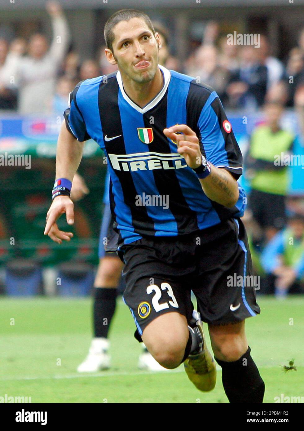 Inter Milan defender Marco Materazzi celebrates after scoring during ...