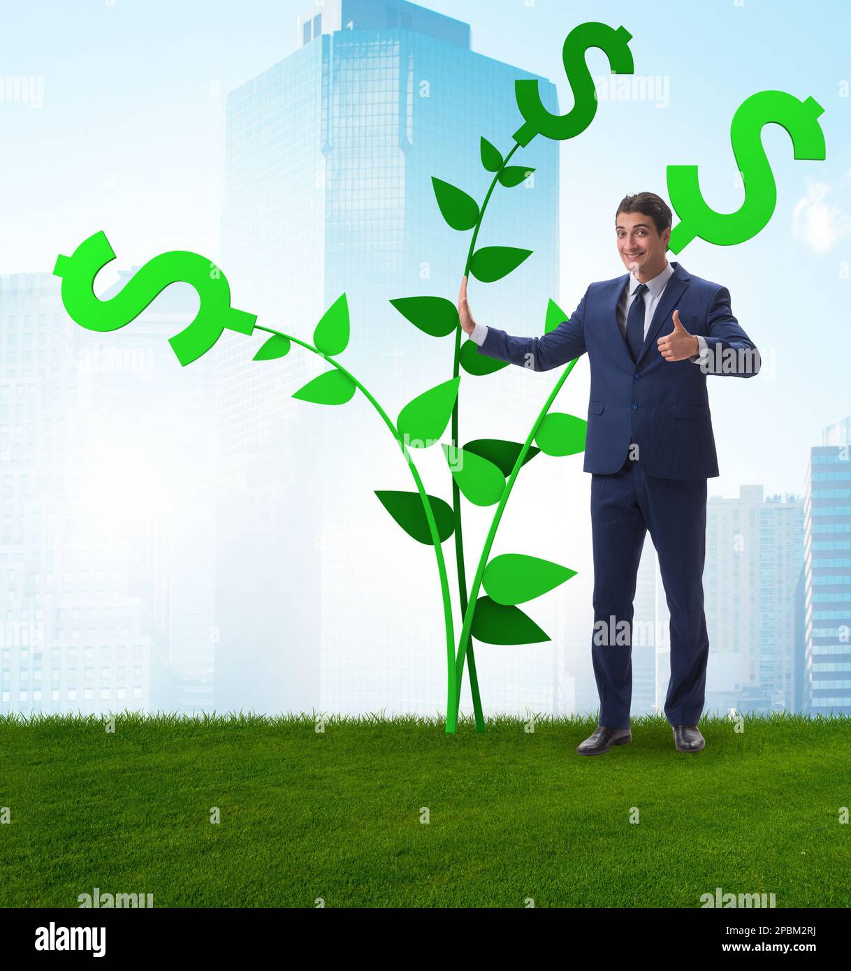 The money tree concept with businessman in growing profits Stock Photo ...