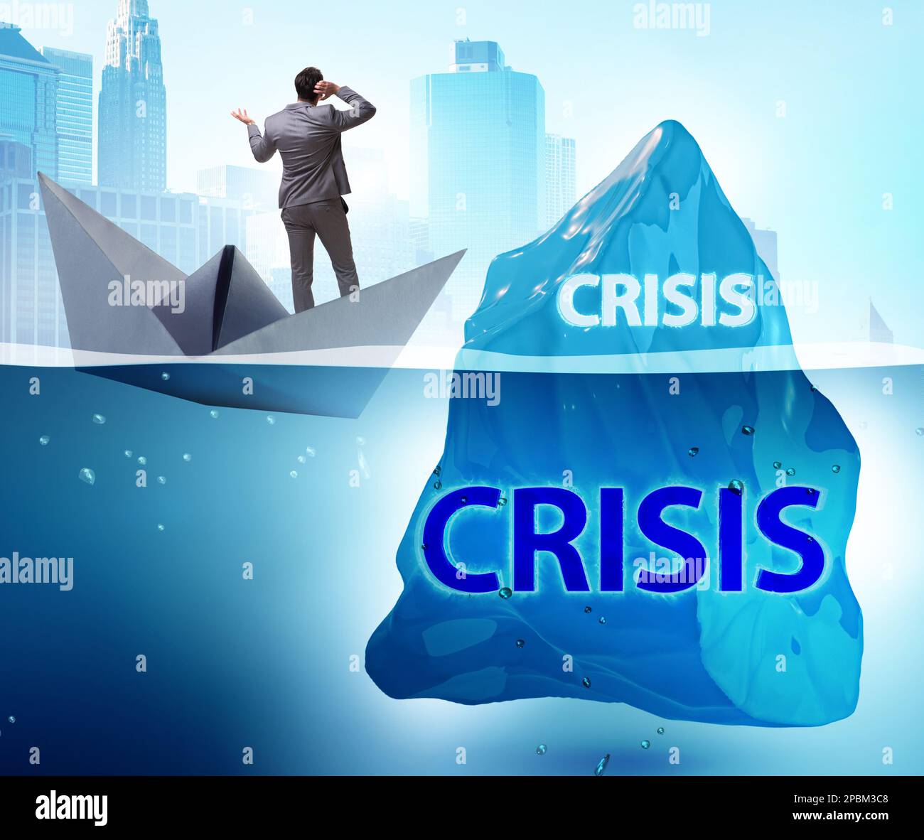 The crisis concept with businessman on iceberg Stock Photo - Alamy