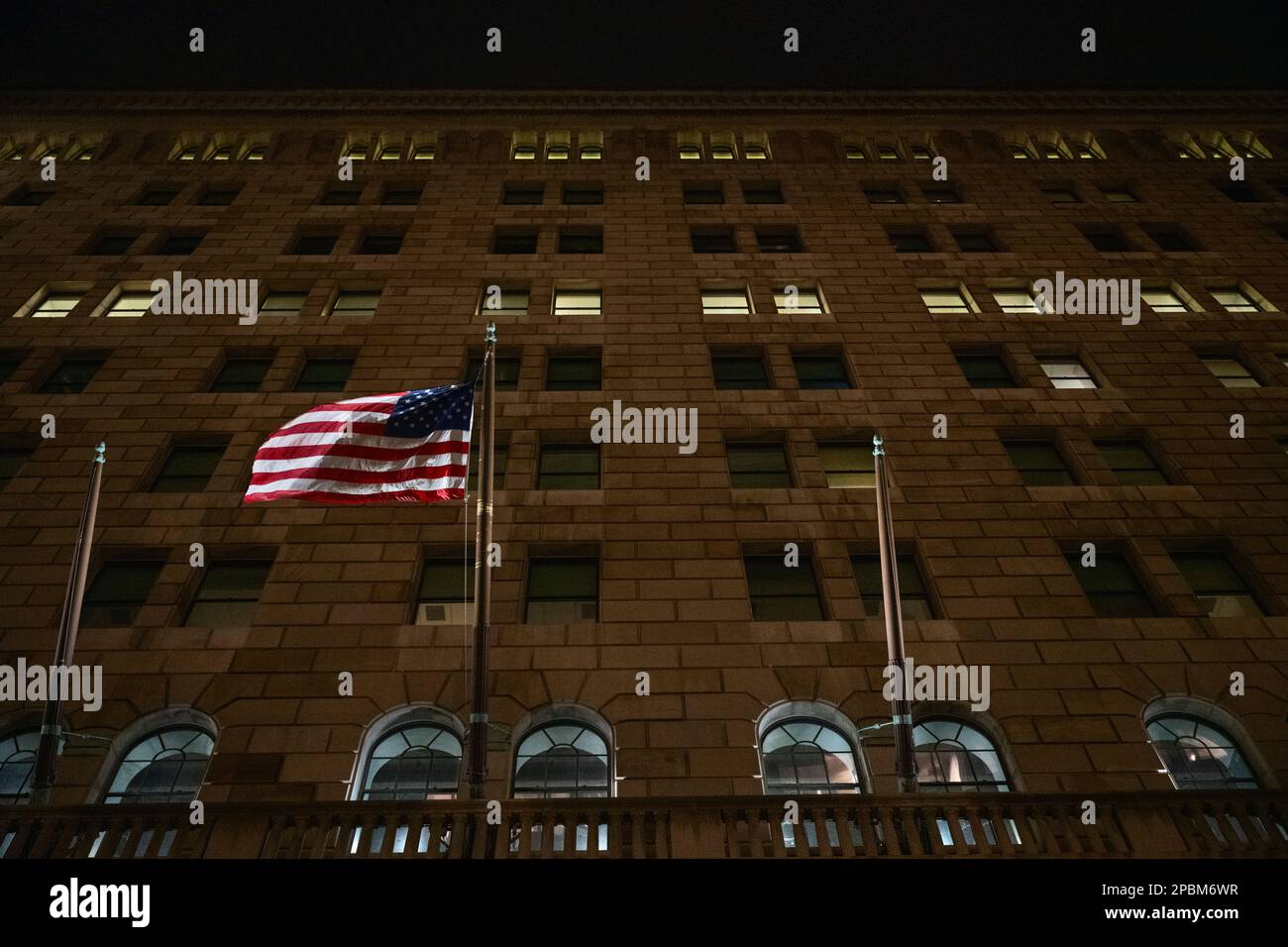 New York, New York, USA. 12 Mar 2023. Lights burning Sunday night ...