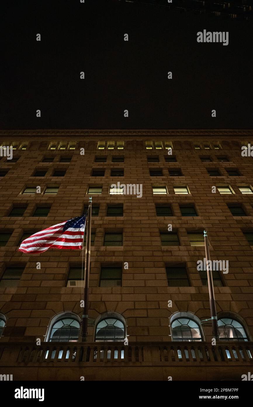 New York, New York, USA. 12 Mar 2023. Lights burning Sunday night ...