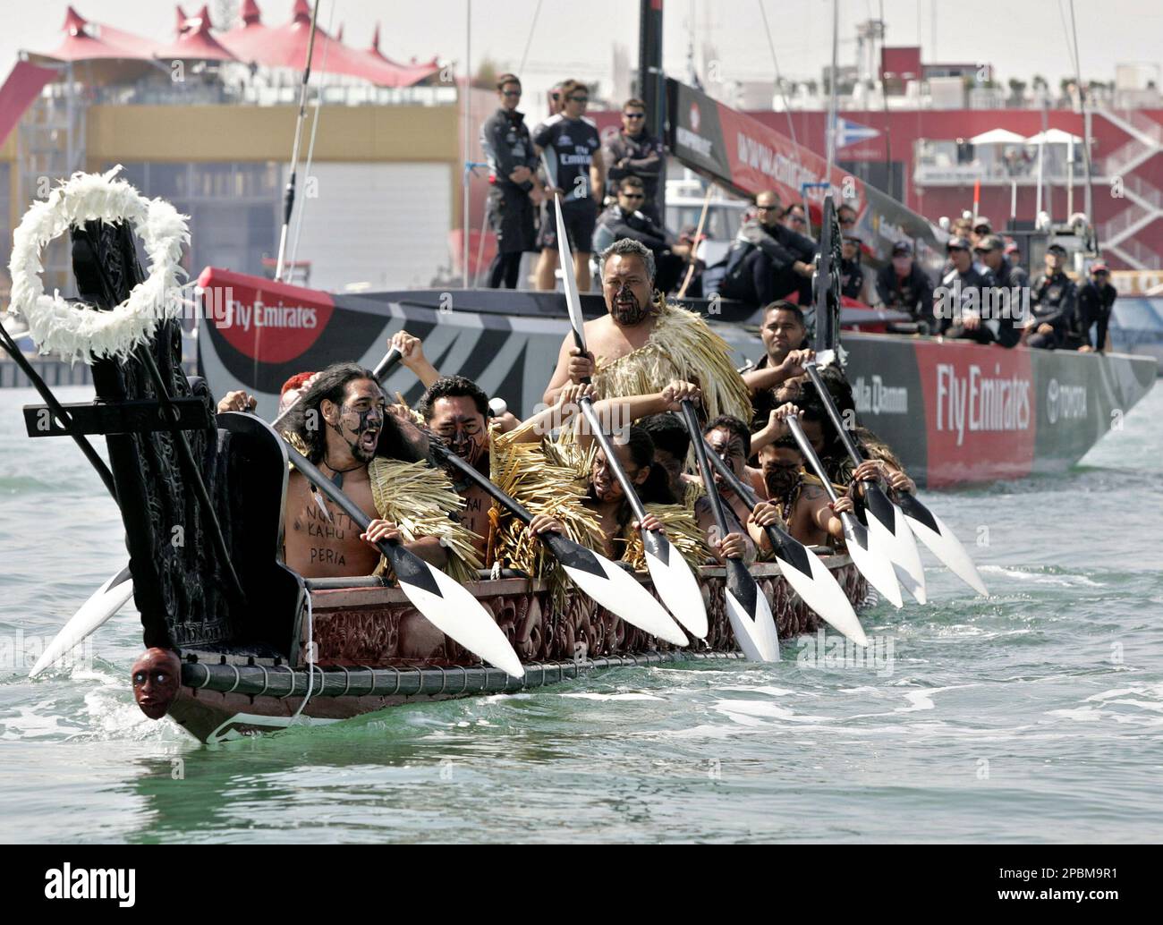 A Maori Waka, a Maori war canoe, accompanies the Emirates Team New ...