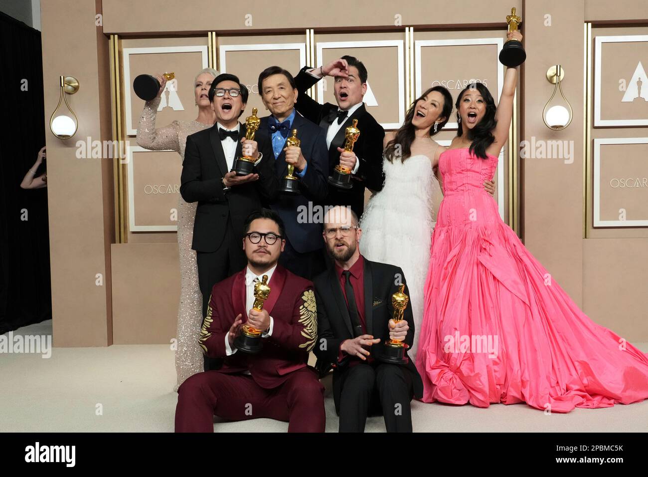 Jamie Lee Curtis, from back left, Ke Huy Quan, James Hong, Jonathan ...
