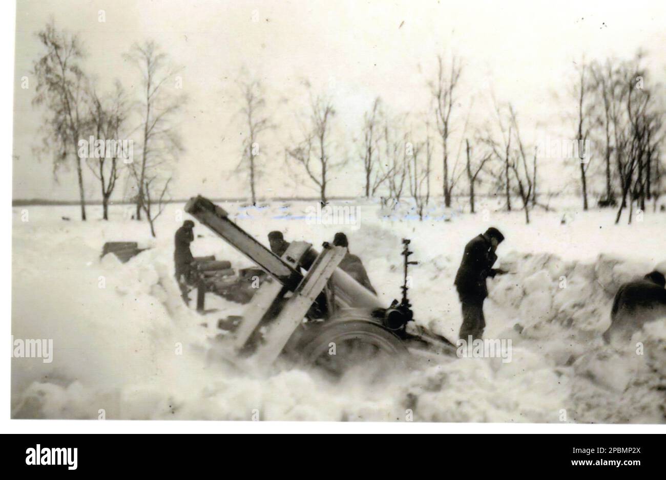 World Wat Two B&W photo German Heavy Infantry Gun fires during the ...