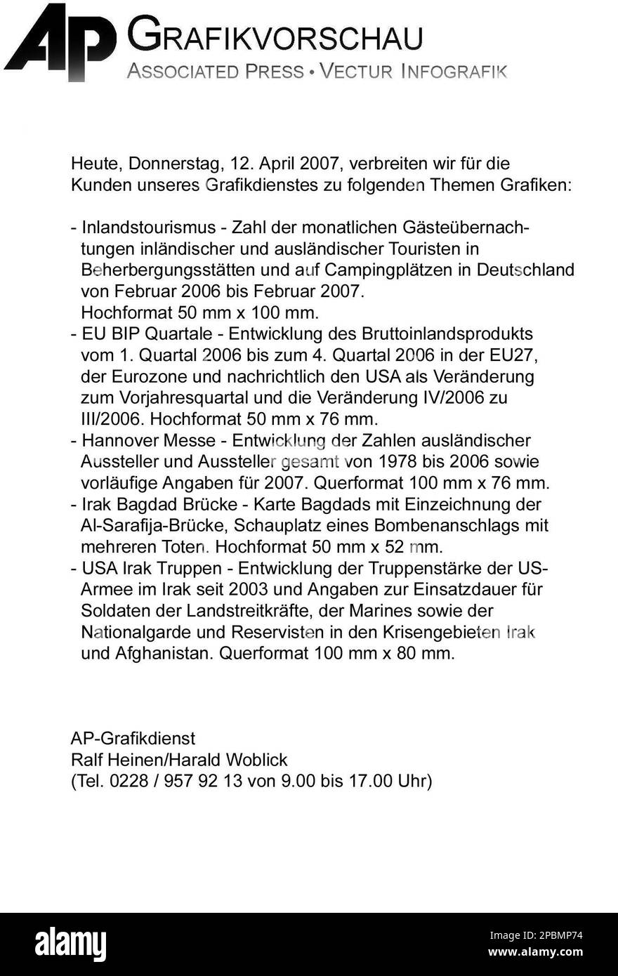 Grafikvorschau mit Groessen fuer Donnerstag, 12. April 2007 Stock Photo ...