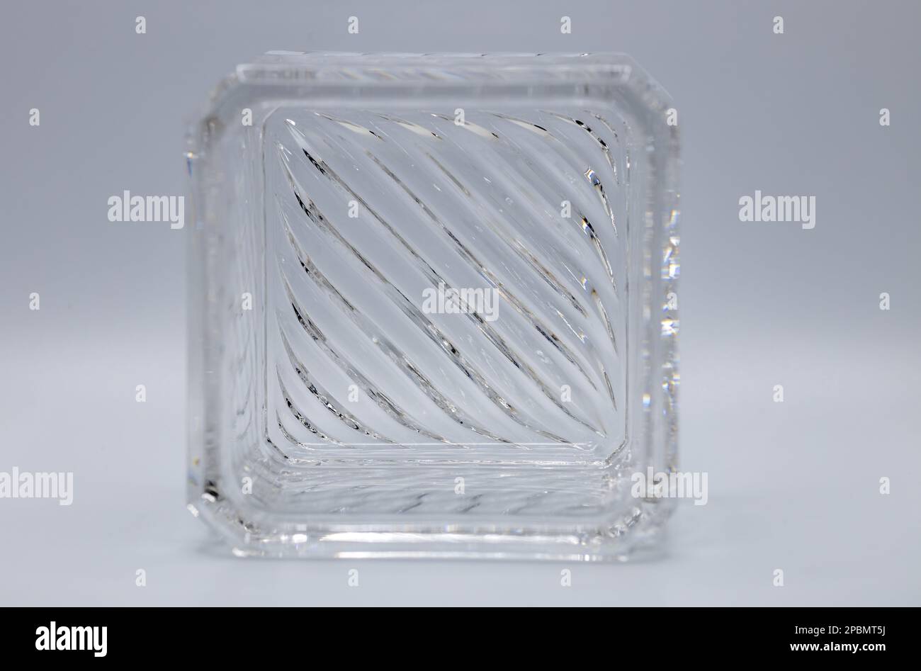 Close up view of a beautiful modern square lead crystal glass box with ...