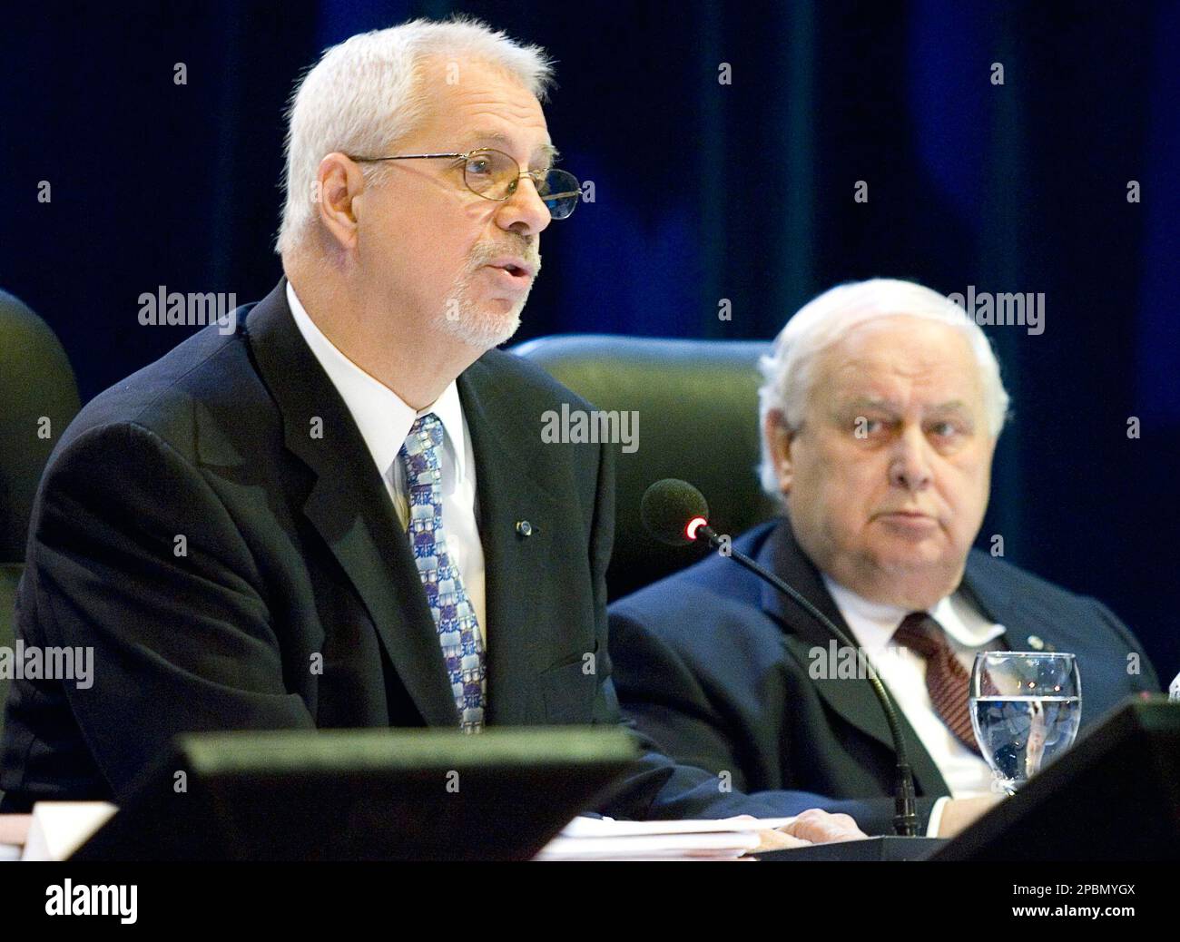 Commission president Pierre-Marc Johnson delivers opening remarks as ...