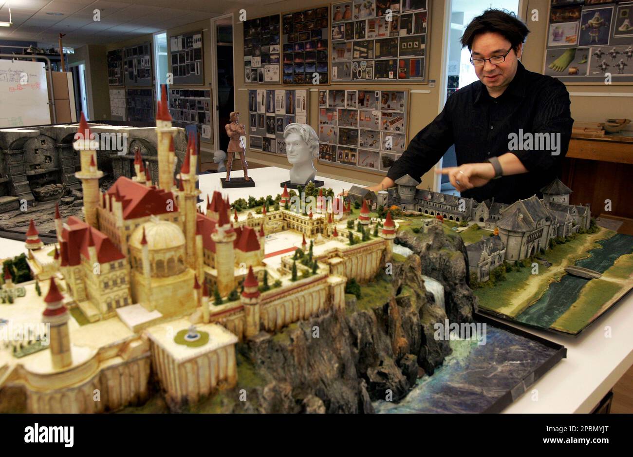 Guillaume Aretos, production designer of "Shrek the Third," works on a ...