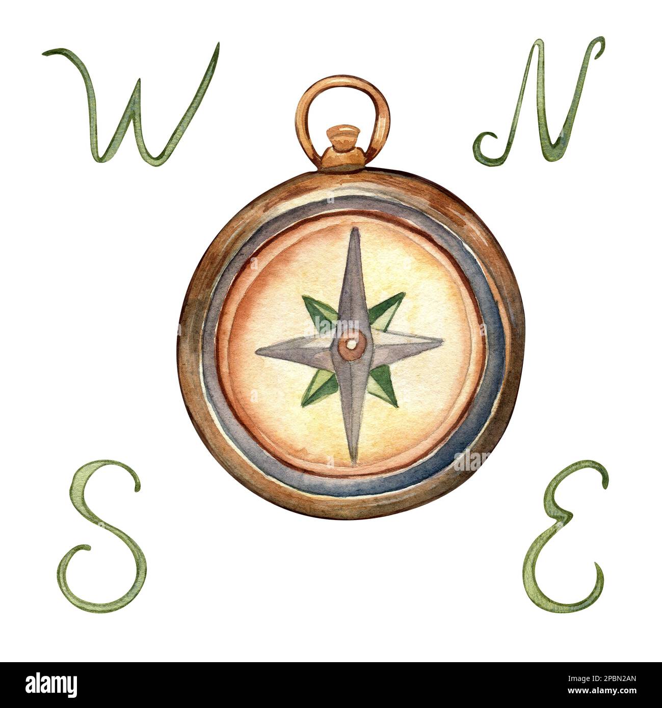 Set of nautical compass retro style watercolor illustration isolated on ...