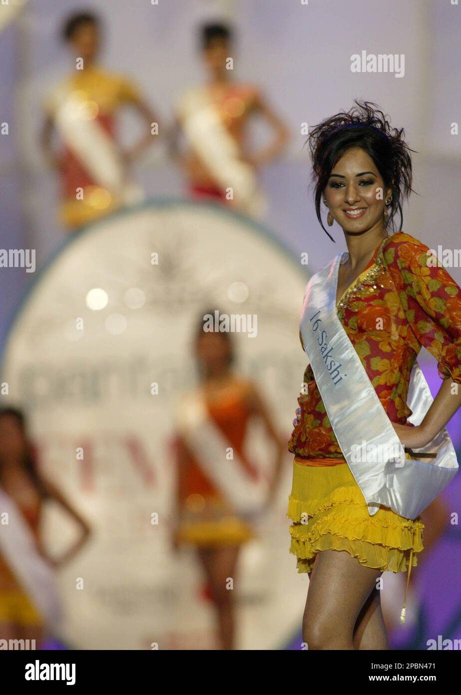 Sakshi, one of the contestants poses before the judges at the finals of ...
