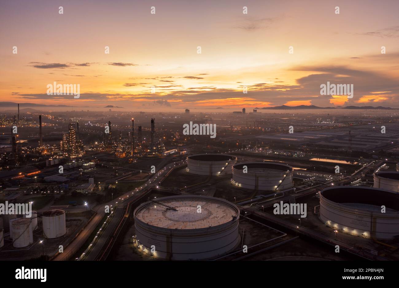 Aerial view drone of oil storage tank with oil refinery factory ...