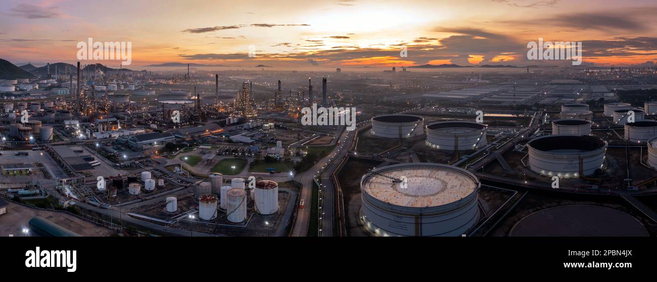 Aerial view drone of oil storage tank with oil refinery factory ...