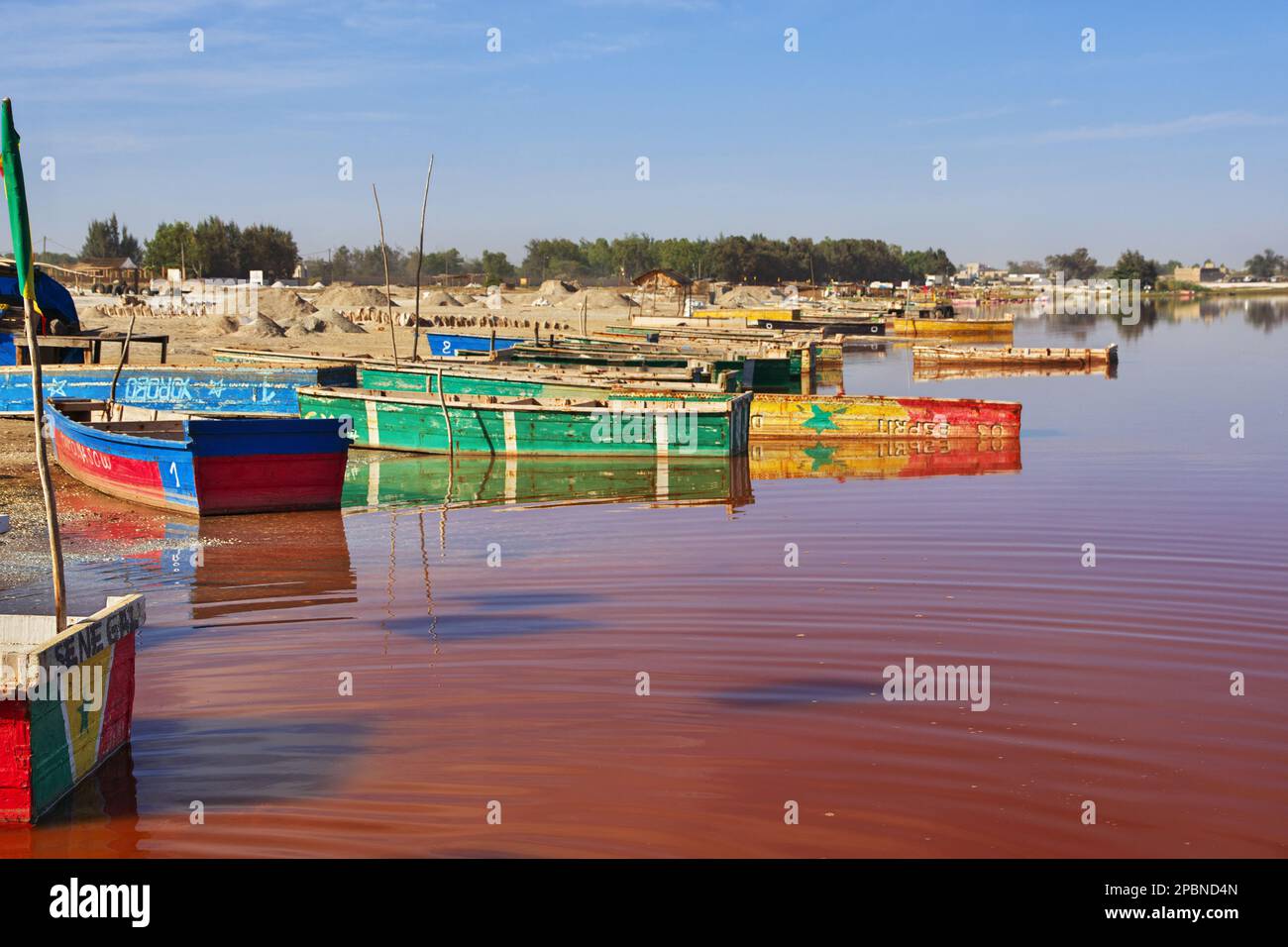 Boat in Lake Retba, Lac rose close Dakar, Senegal, West Africa Stock ...