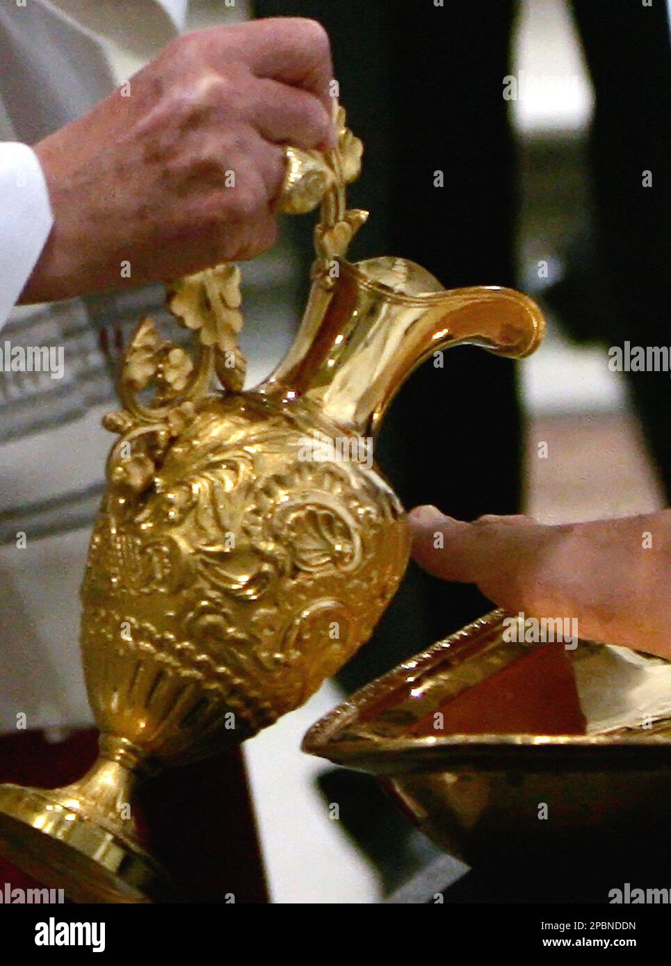 A view of the golden pitcher used by Pope Benedict XVI to wash the feet ...