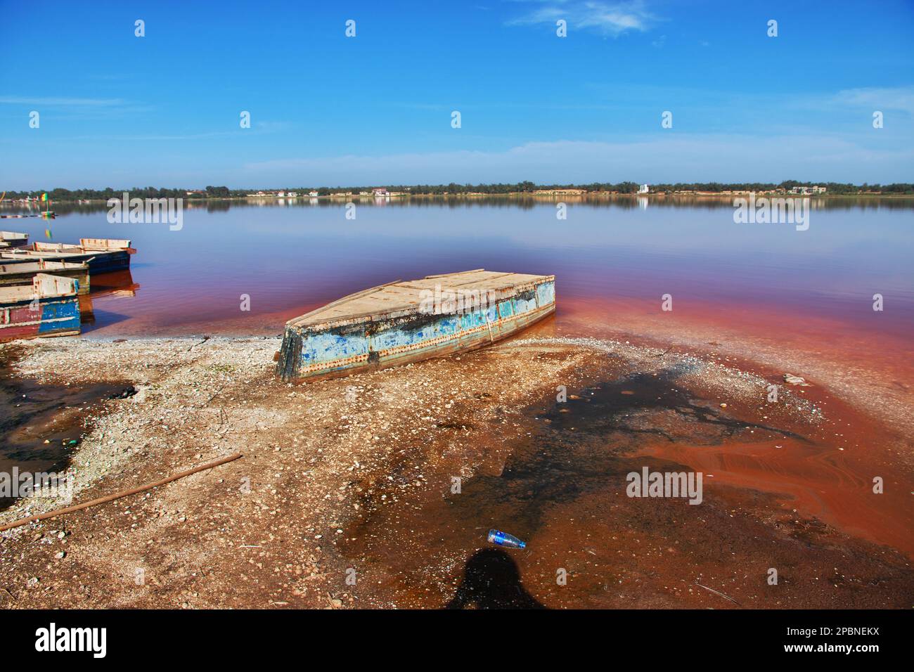 Boat in Lake Retba, Lac rose close Dakar, Senegal, West Africa Stock ...