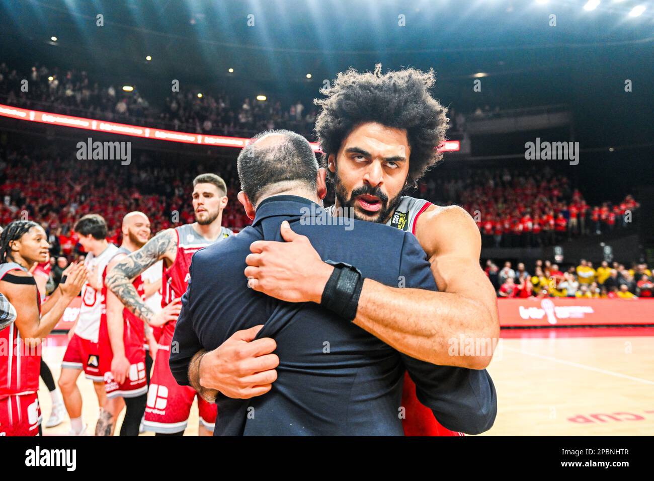 Belgium . 12/03/2023, Jean-Marc Mwema of Antwerp and Head coach Ivica ...