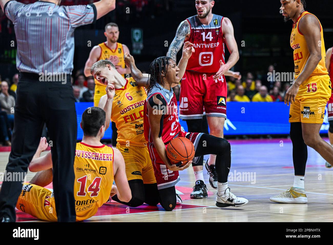 Belgium . 12/03/2023, Keye van der Vuurst of Ostend and Brandon ...