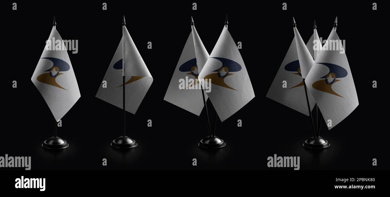 Small national flags of the Eurasian Economic Union on a black ...